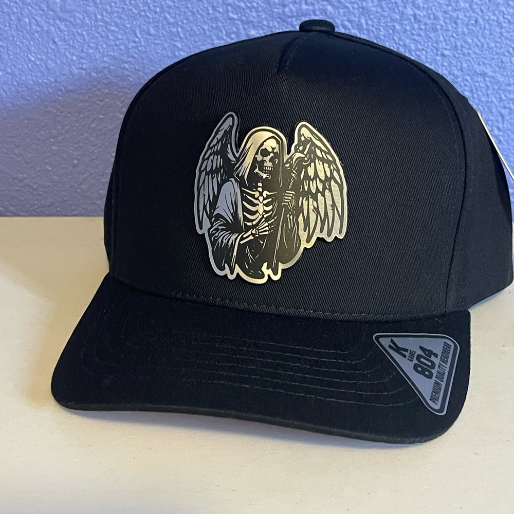 Black Cap With Grim Reaper Design - Gem